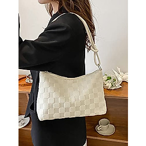 SweatyRocks Women's Hobo Purse Checkered Zip Up Shoulder Bag Casual Handbag Beige S