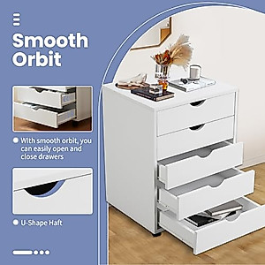 NEWBULIG 5 Drawer Storage Organizer, Wood File Cabinets with Wheels, Large Printer Stand for Home Office Study Dressing Room
