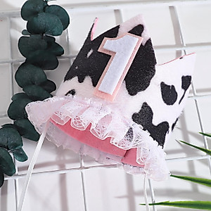 Pink Cow Birthday Party Hat/Crown - Western-Themed First Birthday Crown for Baby Girl, Party Decorations and Photo Props