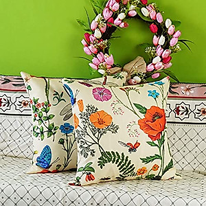 ONWAY Spring Summer Outdoor Waterproof Pillow Covers 20x20 Inch Set of 4 Floral Farmhouse Throw Pillows Decorative Cushion Cases for Outdoor Couch Sofa Patio Furniture Home Decoration