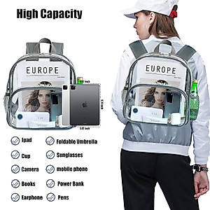 Clear Backpack Stadium Approved 12x12x6 Heavy Duty PVC Plastic Transparent Backpack Small See Through Mini Clear Backpacks for Festival Venues Games Sport Event Concert School Security Travel,Gray