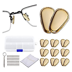10 Pairs Silicone Gold Eyeglasses Nose Pads Screw in 1 Piece of Glasses Cleaning Cloth, Screw, Screwdriver Glasses Accessories Replacement Kit