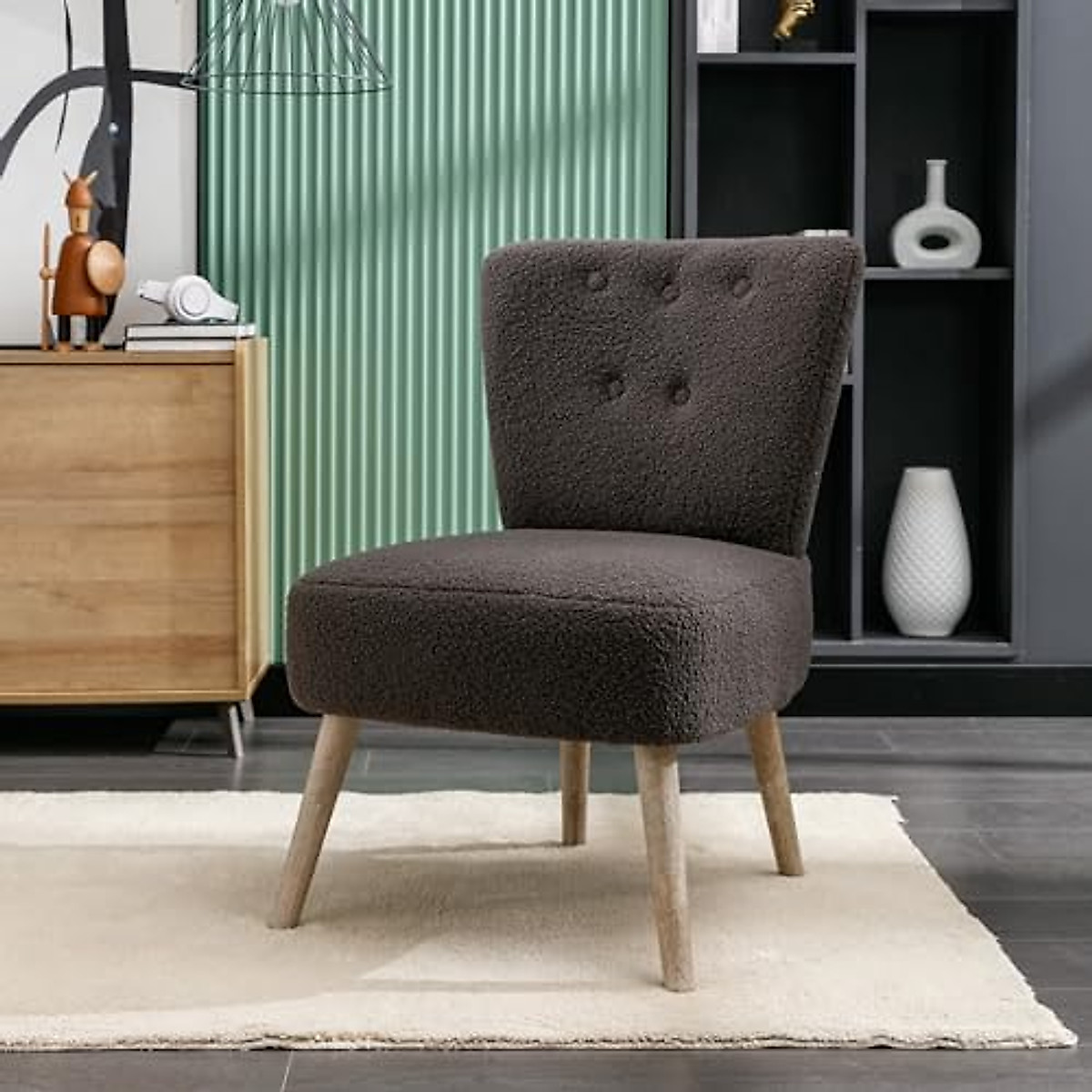 Dark Grey Accent Chair, Unique Chairs Armless Wool Comfy Modern Home Furniture for Living Room 26.38" L X 22.05" W 33.86" H