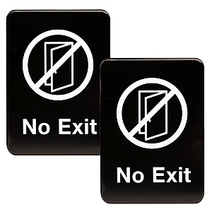 Excello Global Products No Exit Sign: Easy to Mount Informative Plastic Sign with Symbols 9" x 3", Pack of 3 (Black)