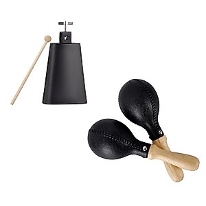 EASTROCK 6 Inch Metal Steel Cowbell and Black Rattles Hand Percussion Set for Drum Set, Band accompaniment, Party