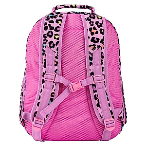 Choco Mocha Cheetah Backpack for Girls Backpack Elementary School Backpack for Kids Backpacks for Girls 17 inch Backpack for Girls 2nd 3rd Grade Leopard Bookbag School Bag 6-8 with Chest Strap Pink