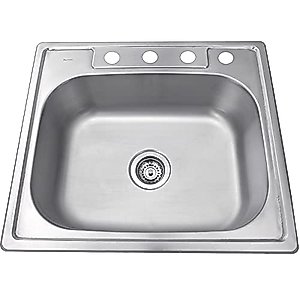 Nantucket Sinks NS2522 25-Inch 18-Gauge Rectangle Single Bowl Self Rimming Drop-In Kitchen Sink, Stainless Steel, Small