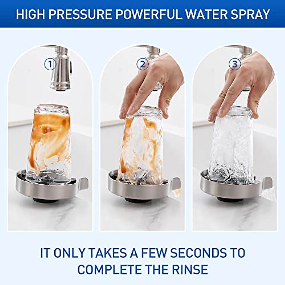 WOJIUBUXIN Glass Rinser for Kitchen Sink Brushed Nickel Cup Cleaner for Bar Sink Baby Bottle Washer Stainless Steel Kitchen Sink Accessories