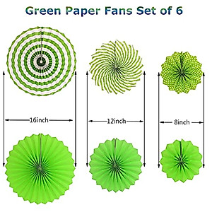 LayYun Party Hanging Paper Fans Set of 6, Round Pattern Paper Garlands Decoration for Birthday Bridal Wedding Baby Shower Graduation Events Accessories, Green