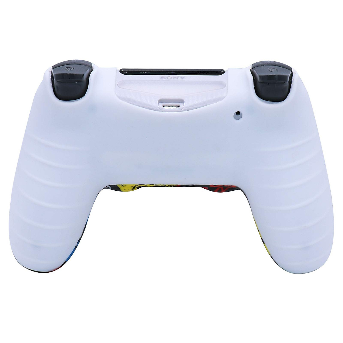 Transfer Printing Anime Silicone Cover Skin Case For Sony PS4/Slim /Pro Dualshock 4 Controller ,Soft Anti Slip Camouflage Silicone cover with thumb grip cap accessories x 10 (Monster spray painting)