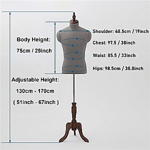 Tailors Dummy Mannequins Male Mannequin T-Shirt Suits, Half-Body Men Dress Form Adjustable Height, Dressmakers Dummy Model, Bedroom Clothing Store Dressform Mannequin