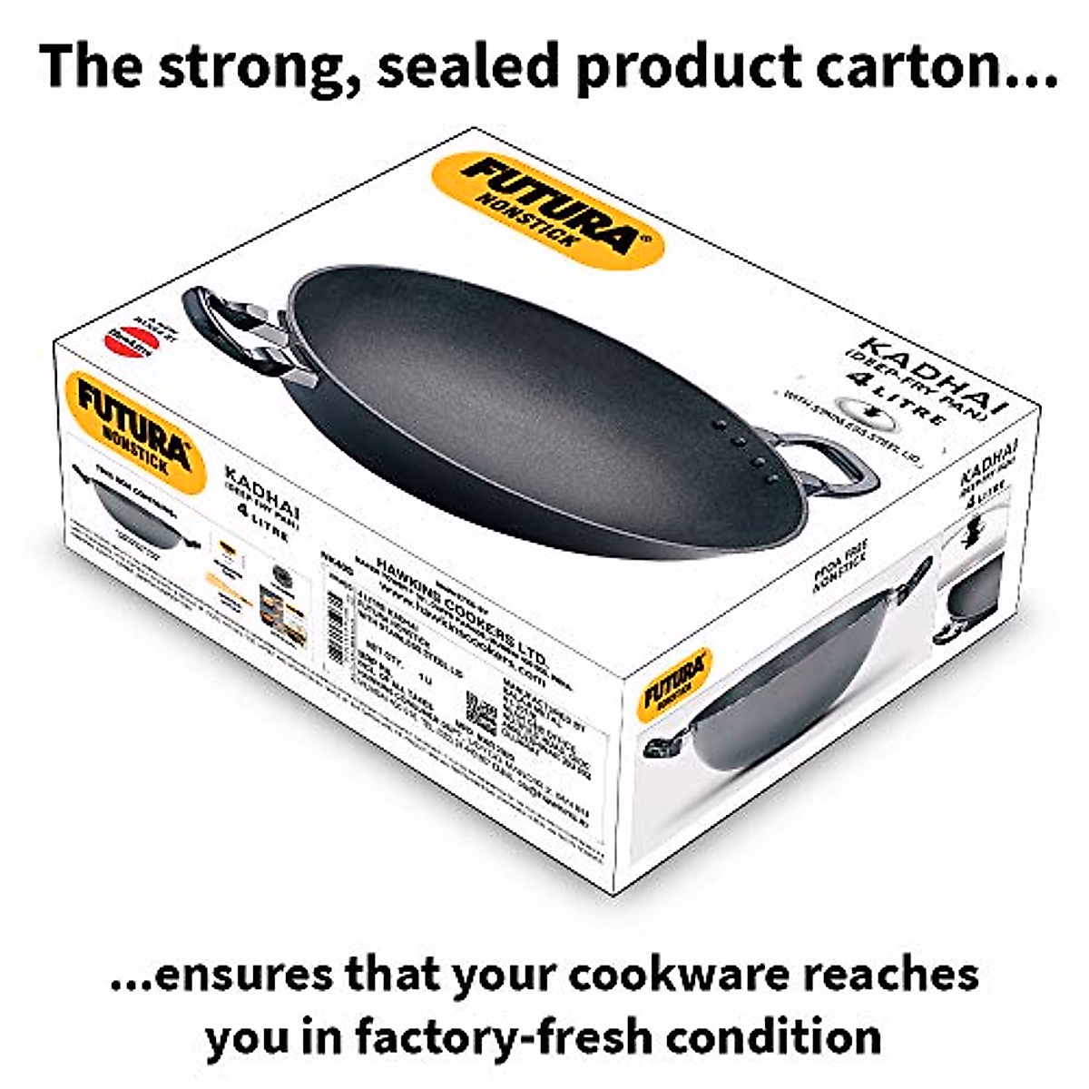 Futura Q 57 Non-Stick Deep-Fry Pan(Kadhai) 4.0 Litre with Steel Lid, 4 Liter, Gray