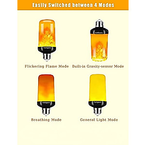 Hompavo 【Upgraded】 LED Flame Light Bulbs Halloween Decorations, 4 Modes Flickering Light Bulbs with Upside Down Effect, E26/E27 Base Flame Bulb for Christmas Party Home Indoor & Outdoor (2 Pack)