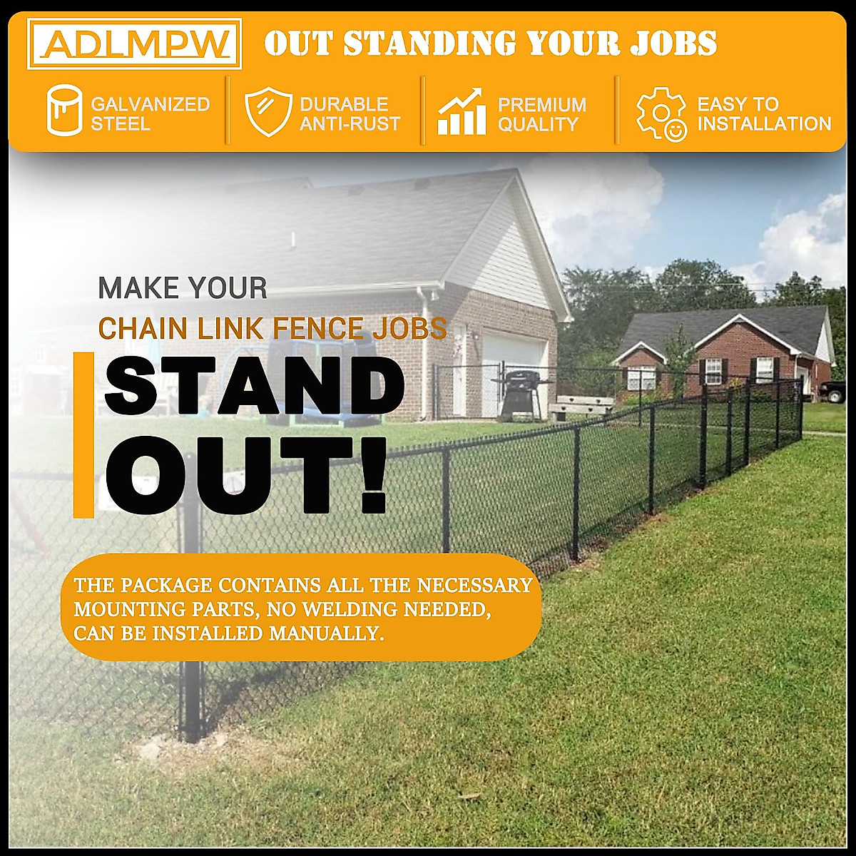 1-3/8" × 32" Gate Drop Rod, Galvanized Steel Gate Cane Bolt for Chain Link Fence, with 2pcs 1-3/8" Female gate Frame Hinge.