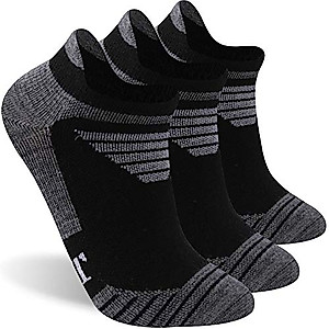 RTZAT Wool Running Socks, 90% Merino Wool Socks Men and Women No Show Low Cut 3 Pairs Cushioned Athletic Moisture Wicking Running Ankle Sock,Black&Dark Gray, Medium