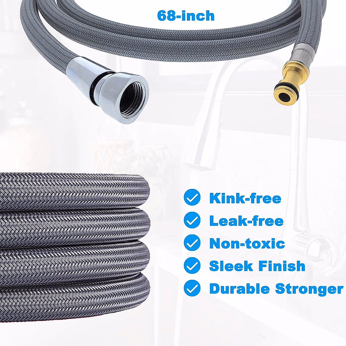 150259 Pull Down Hose Kit For Moen Faucet Replacement Part 150259 Hose, Moen Kitchen Faucet Replacement Part 187108, Reflex Moen Pull Down Hose, 68" Quick Connect Hose, Upgraded Ver.