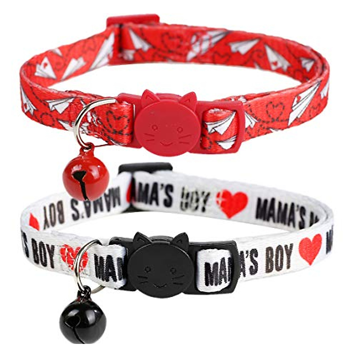 BoomBone 2 Pack Valentines Day Cat Collar Breakaway,Safety Adjustable Collars with Bell for Kitten