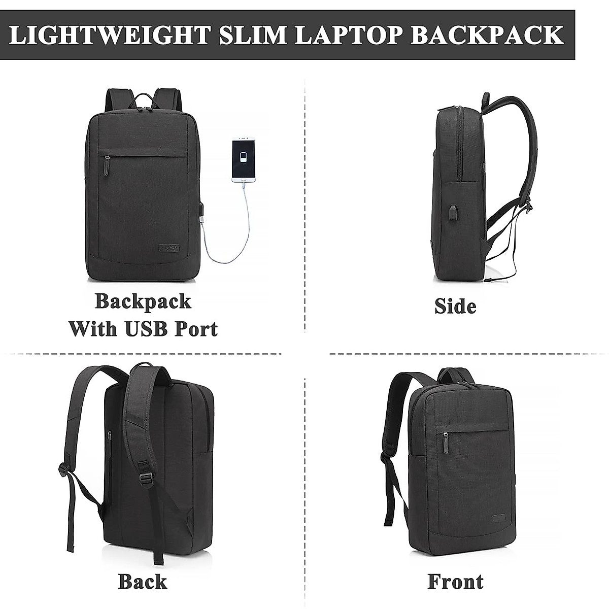 VASCHY 17 inch Laptop Backpack for Men with USB Port Lightweight Slim Business Backpack