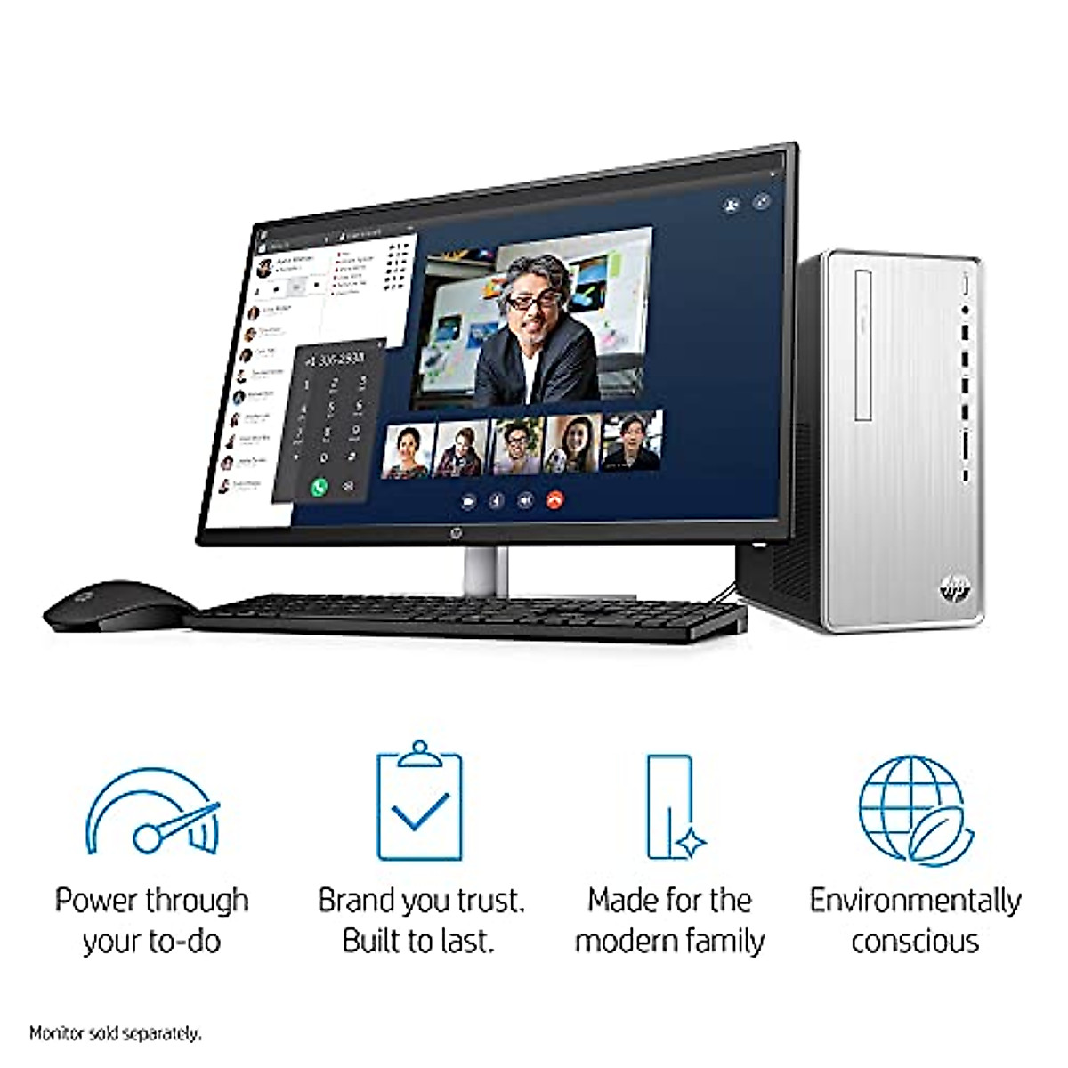 HP 2022 Pavilion Desktop, 11th Gen Intel Core i7-11700F 8-Core Processor, AMD Radeon RX 550 Graphics, 64GB RAM, 2TB SSD + 8TB HDD, DVD, HDMI, DisplayPort, DVI, Wi-Fi, Windows 11 Home, Silver