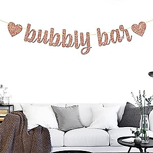 Rose Gold Glitter Bubbly Bar Banner, Bachelorette Party Decorations, Birthday, Wedding, Engagement Party Supplies