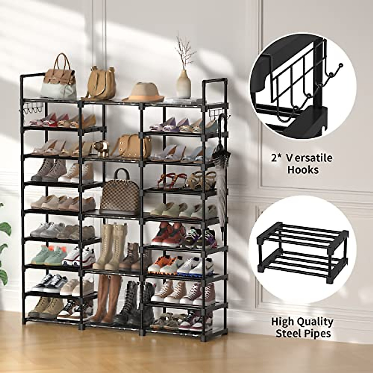 TIMEBAL Shoe Rack Storage Organizer Shoe Shelf Organizer for Entryway (9 Tiers 3 Rows, Black)