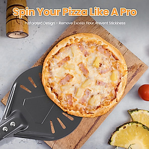 Pizza Turning Peel - Pizza Turner - Restaurant-Grade Aluminum Perforated Pizza Peel Lightweight Metal Outdoor Pizza Oven Accessories