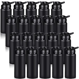 Potchen 20 Pack Aluminum Water Bottles 20 Oz Metal Sports Bottles with Snap Lids Portable Bike Water Reusable Travel Container with Handle Bulk Pack School Supplies(Black)
