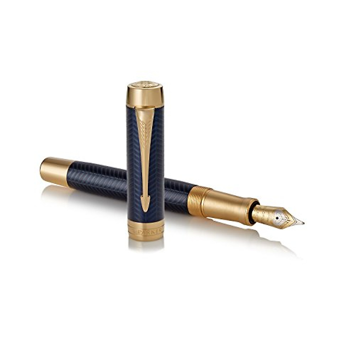 PARKER Duofold Centennial Fountain Pen, Prestige Blue Chevron, Fine Solid Gold Nib, Black Ink and Convertor (1931369)