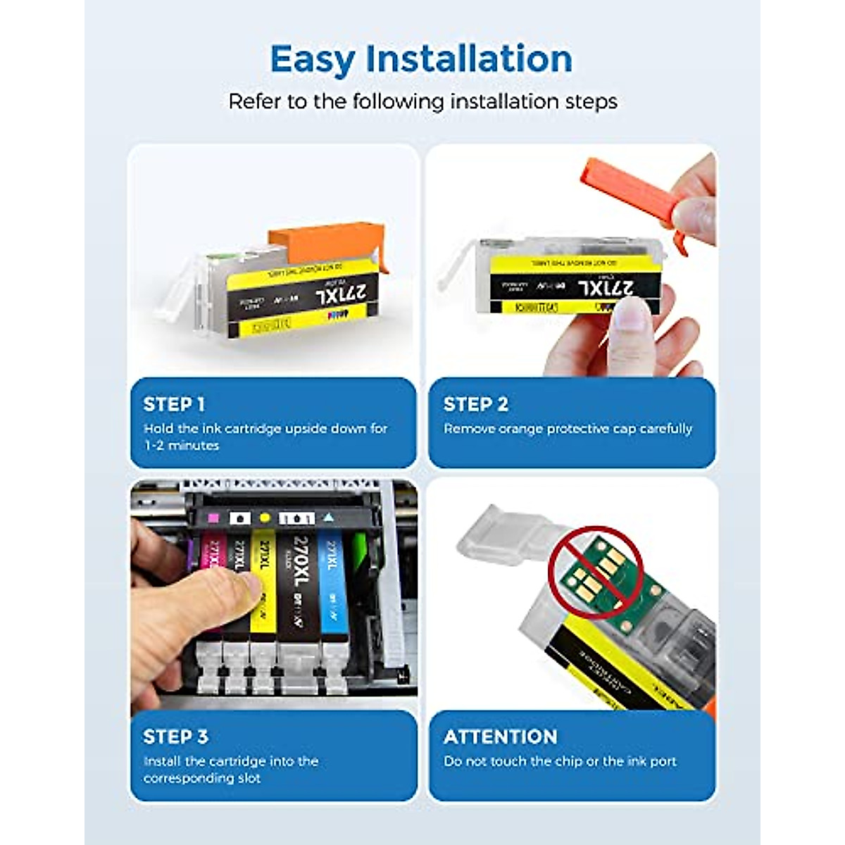 PGI-270XL CLI-271XL 5 Color Value Pack, Compatible for Canon 270 271 Ink Cartridges to use with MG5720 MG5721 MG5722 MG6820 MG6821 MG6822 TS6020 (PGBK, Black, Cyan, Magenta, Yellow)