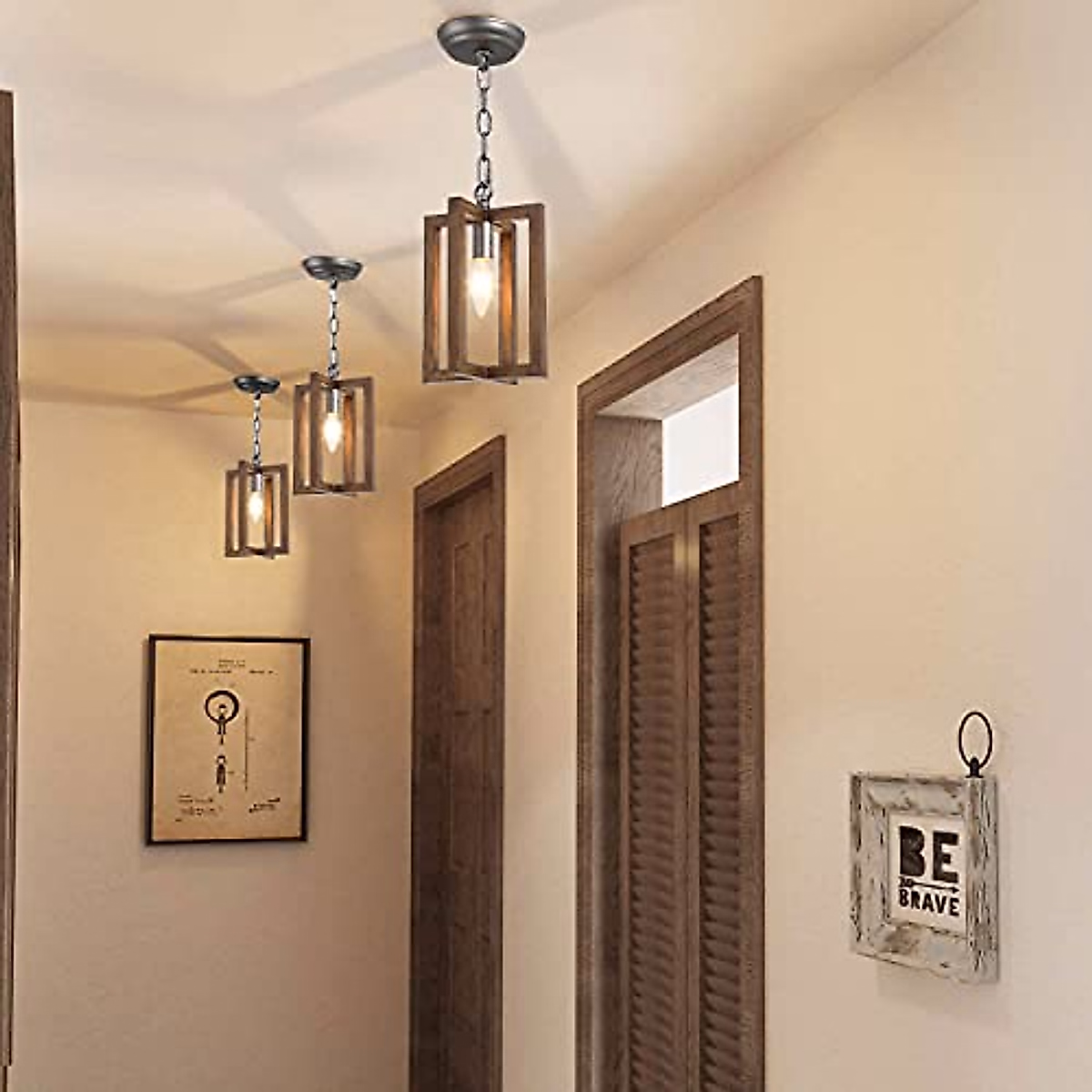 LOG BARN Farmhouse Pendant Lighting for Kitchen Island, Wood Rustic Pendant Light for Dining Room, Foyer, 6.5" W