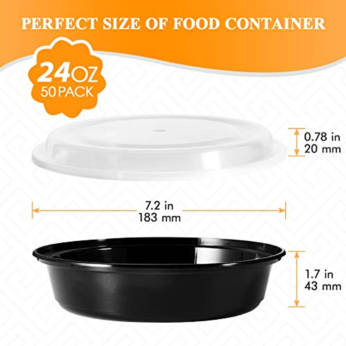 MUCHII [50 Pack Meal Prep Container, 24 oz Round To Go Containers with Lids, Plastic Containers for Food Microwave and Freezer Safe.