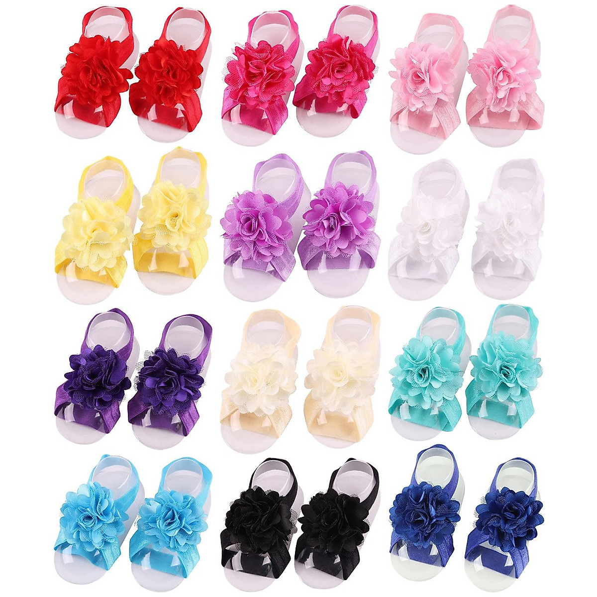 Toptim Baby Girl's Barefoot Sandals Flower for Newborn Toddlers (0-3T) (Mixed 12 Colors)