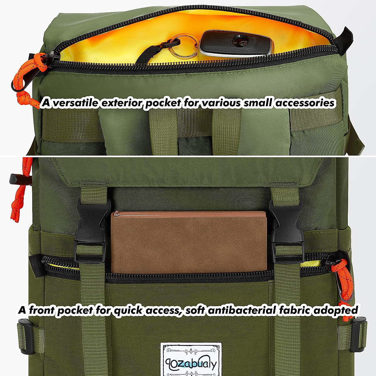 qozabualy Top Flap Design Backpack, XL Outdoor Travel Daypack/Vintage Backpack for Men Women - Younger Quick Pack