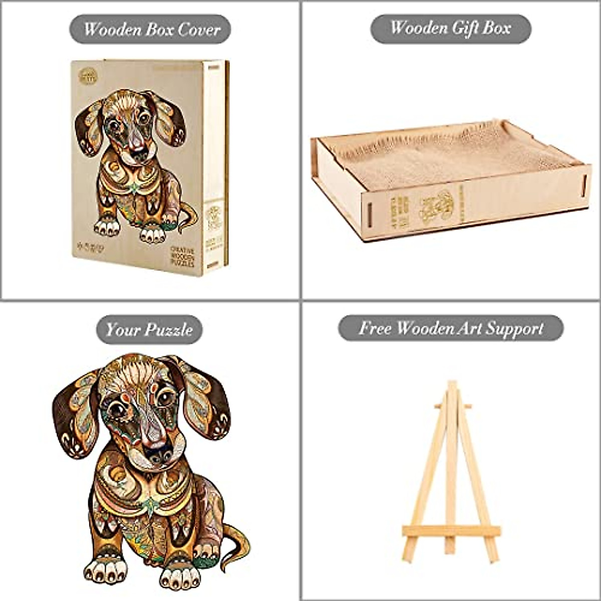 Funnli Wooden Puzzles for Adults - 200 Pcs Dachshund Wooden Jigsaw Puzzle - 11.8 * 9.8in Wooden Cut Puzzle with Box- Family Game Play Collection- Challenging Unique Shape Jigsaw Puzzles Gifts