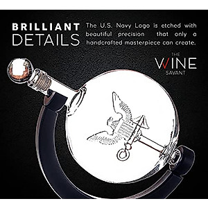 Globe Whiskey Decanter Set with 4 Liquor Glasses - Navy Whisky Decanter & Glass Set with Wood Base and 9 Whiskey Stones - Father's Day - Navy Gifts for Men - Bourbon and Scotch Military Gifts for Dad