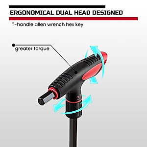 Lichamp T-Handle Allen Wrench Set, 16 Pieces, SAE and Metric Sizes, Ergonomic Design, High-Grade Steel