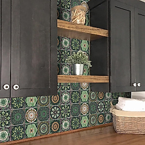 Adreamer90 Mandala Moroccan Wallpaper Tile Stickers 5.91 * 5.91 in Peel and Stick,Removable Talavera Decor 2D Wall Tile Decals for Kitchen Bathroom Laundry Stair Fireplace Art Decor Tiles