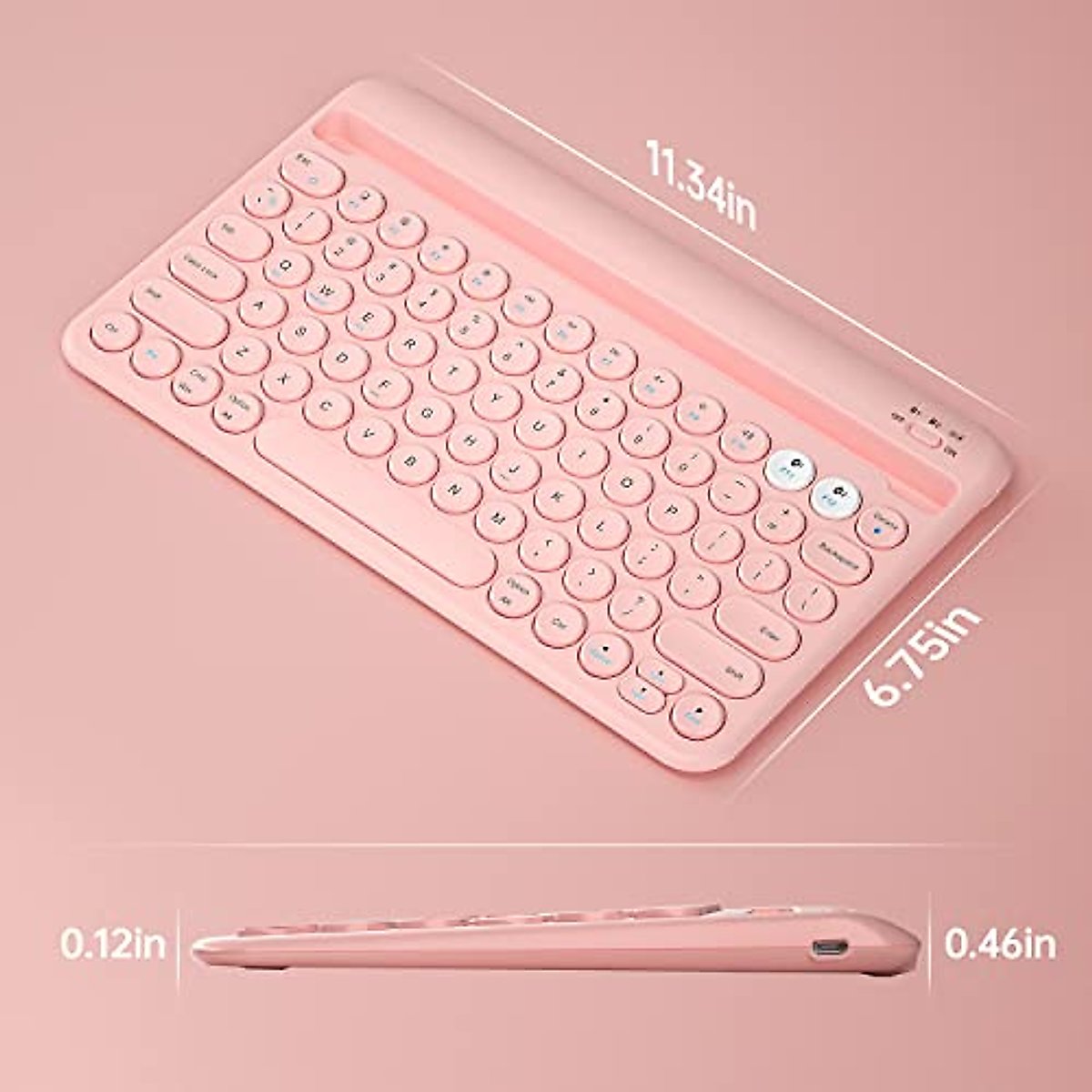 Samsers Multi-Device Bluetooth Keyboard, Rechargeable Wireless Bluetooth 5.1 Keyboard with Integrated Stand, Support 2 Devices for Smartphone Tablet iPad Laptop MacBook PC iOS Android Windows - Pink