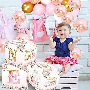 Fall Baby Shower Decorations,3Pack Little Pumpkin ONE Birthday Balloon Box Pink Autumn Flower Print for Fall Themed Photo Props Backdrop,1st Birthday Girl Decorations