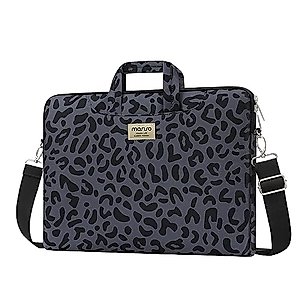 MOSISO Laptop Shoulder Bag Compatible with MacBook Air/Pro,13-13.3 inch Notebook,Compatible with MacBook Pro 14 inch M3 M2 M1 Pro Max 2023-2021, Leopard Grain Briefcase Sleeve with Belt