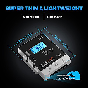 LNEX Solar Charge Controller Waterproof, 20A Super Thin Solar Panel Battery Intelligent Regulator with LCD Display 12V/24V PWM Solar Controller for LiFePO4,AGM, Gel, Flooded and Lithium Battery