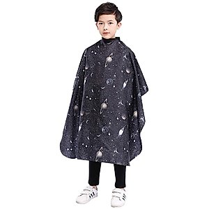PERFEHAIR Kids Haircut Barber Cape Cover for Hair Cutting,Styling and Shampoo, for Boys - Black Space Printing