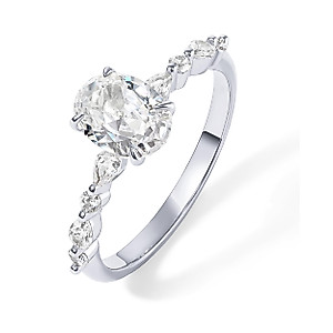 PAVOI 14K White Gold Plated 1.25CT Oval Cubic Zirconia Promise Engagement Ring | Solitaire Wedding Bands | Halo Fake Engagement Ring for Women | Size 8