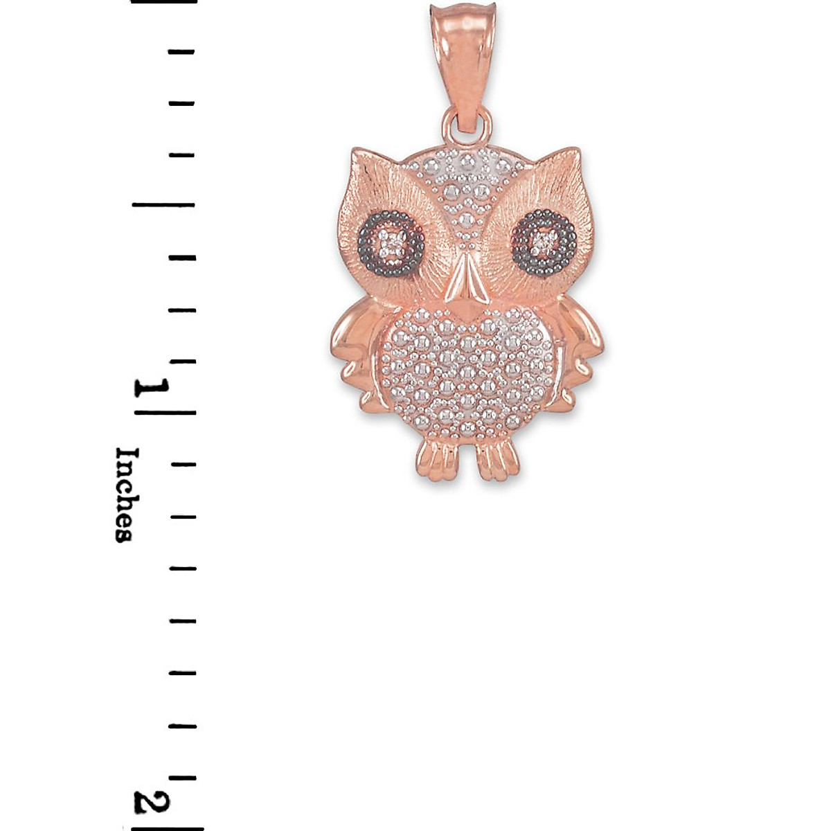 Fine 14k Two-Tone Rose Gold Diamond Owl Charm Pendant