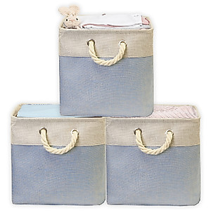 Simple Houseware Cotton Handle Extra Large Fabric Cube Storage Bin, 3 Pack, Blue
