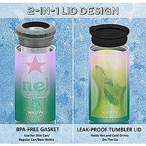 4 in 1 Insulated Slim Can Cooler with lid for 12 Oz Tall Skinny Can, Regular Can, Beer Bottle - Stainless Steel Double Walled Can Insulator Beer Coozy for Cans Koozie Coozies (Mermaid Dreams)