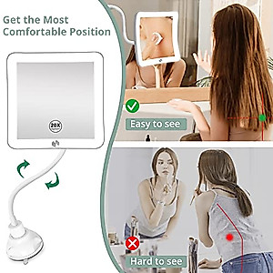 Fabuday Flexible Gooseneck 20X Lighted Magnifying Mirror, Upgraded Lighted Makeup Mirror with Magnification, LED Magnified Mirror for Bathroom, Portable Travel Mirror, Square