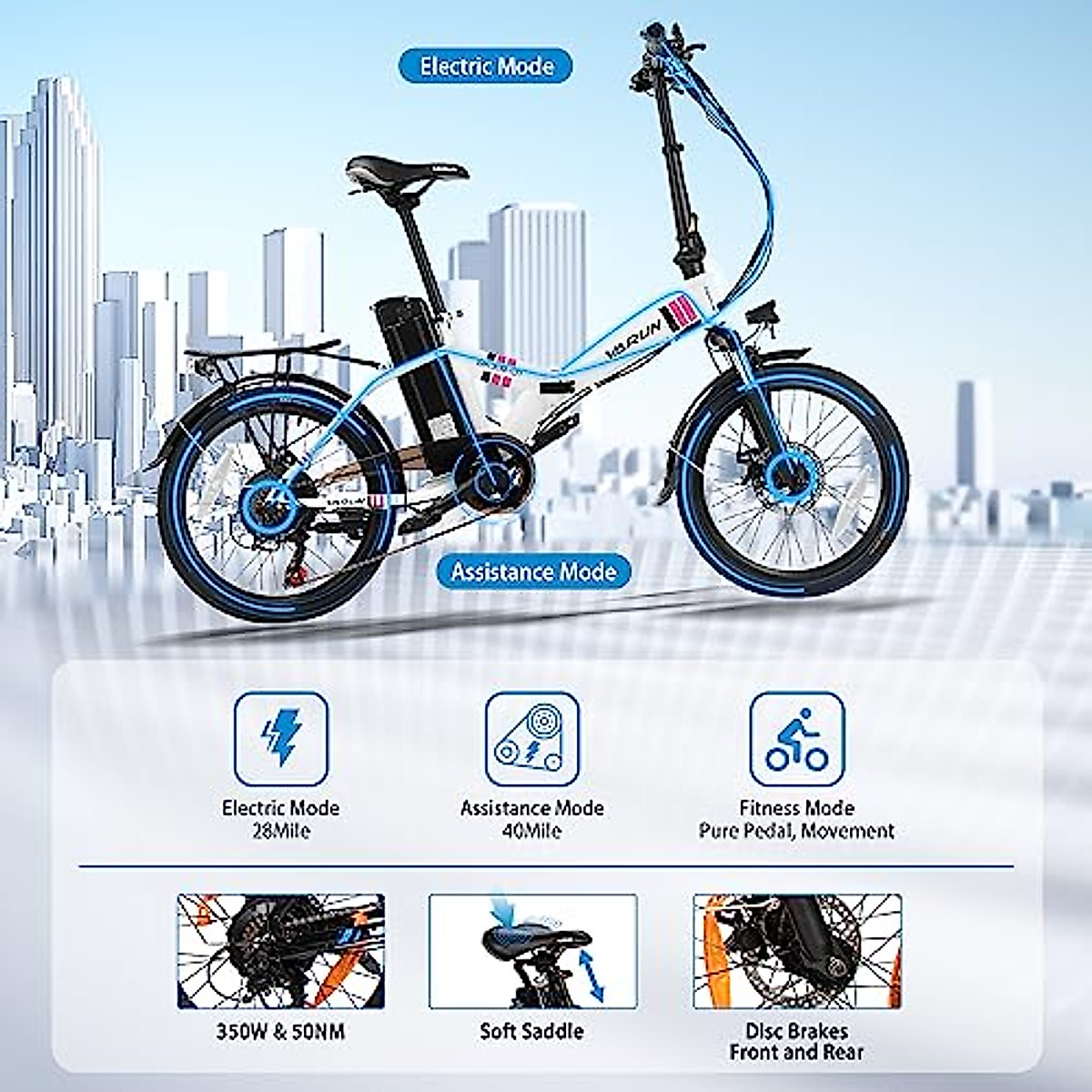 VARUN Folding Electric Bike for Adults 20"/26" Electric Bicycle with 20/25MPH E-Bike UL Certification Removable Battery Shimano 7-Speed Electric City Commuter Bicycle