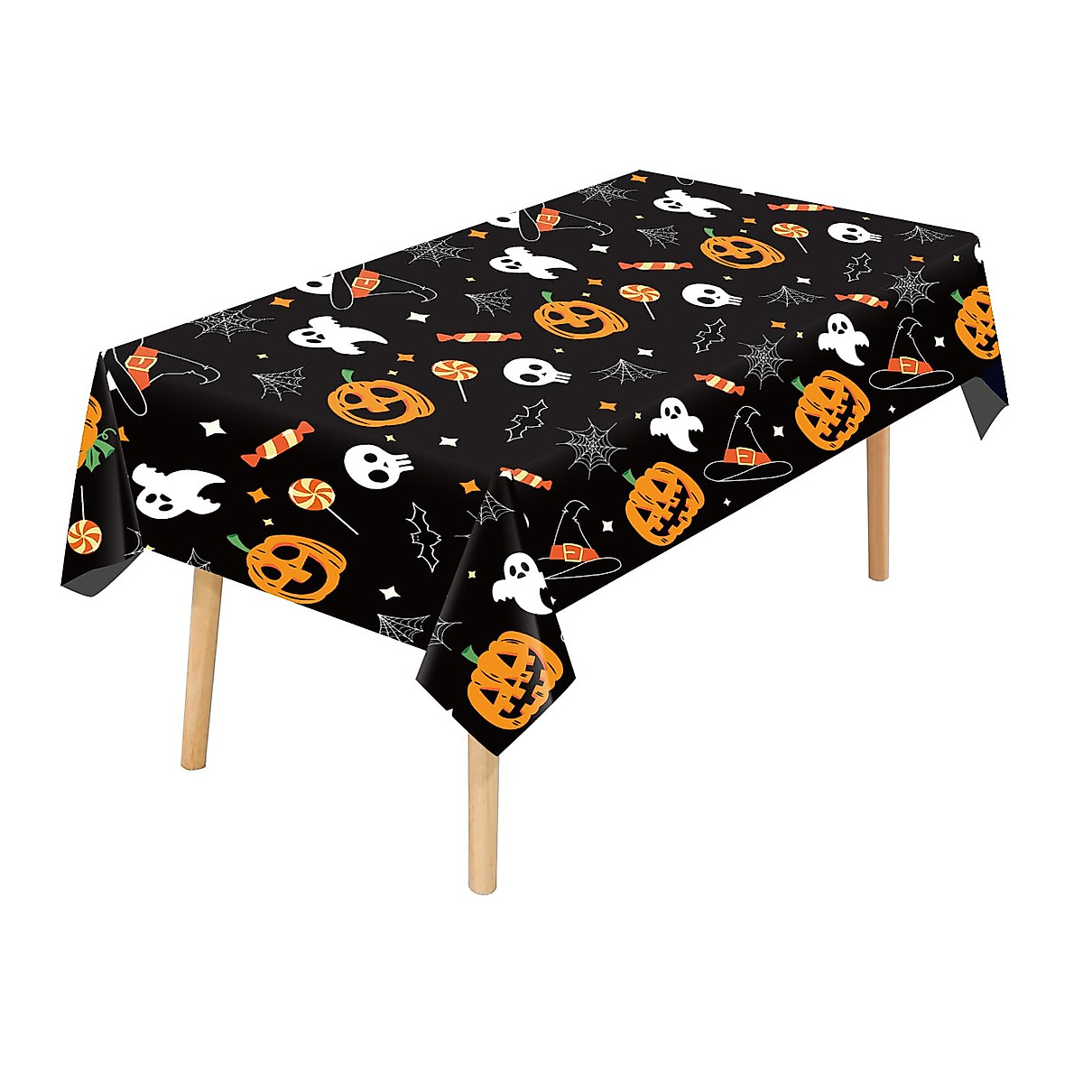 CXPSINC 4 Pack Halloween Pumpkin Ghost Tablecloth,54" x 108" Rectangular Plastic Spider Web Table Cloth Large Size Halloween Table Covers for Home Decor Halloween Party Decorations (Pumpkin Ghost)