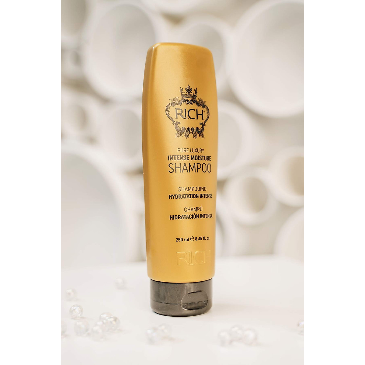 RICH Pure Luxury Intense Moisture Shampoo with Hydrolyzed Keratin and Wheat Protein for All Hair Types - Smoothing & Hydrating - Prevents Breakage, Heat Damage & Frizz, 8.45 Fl oz